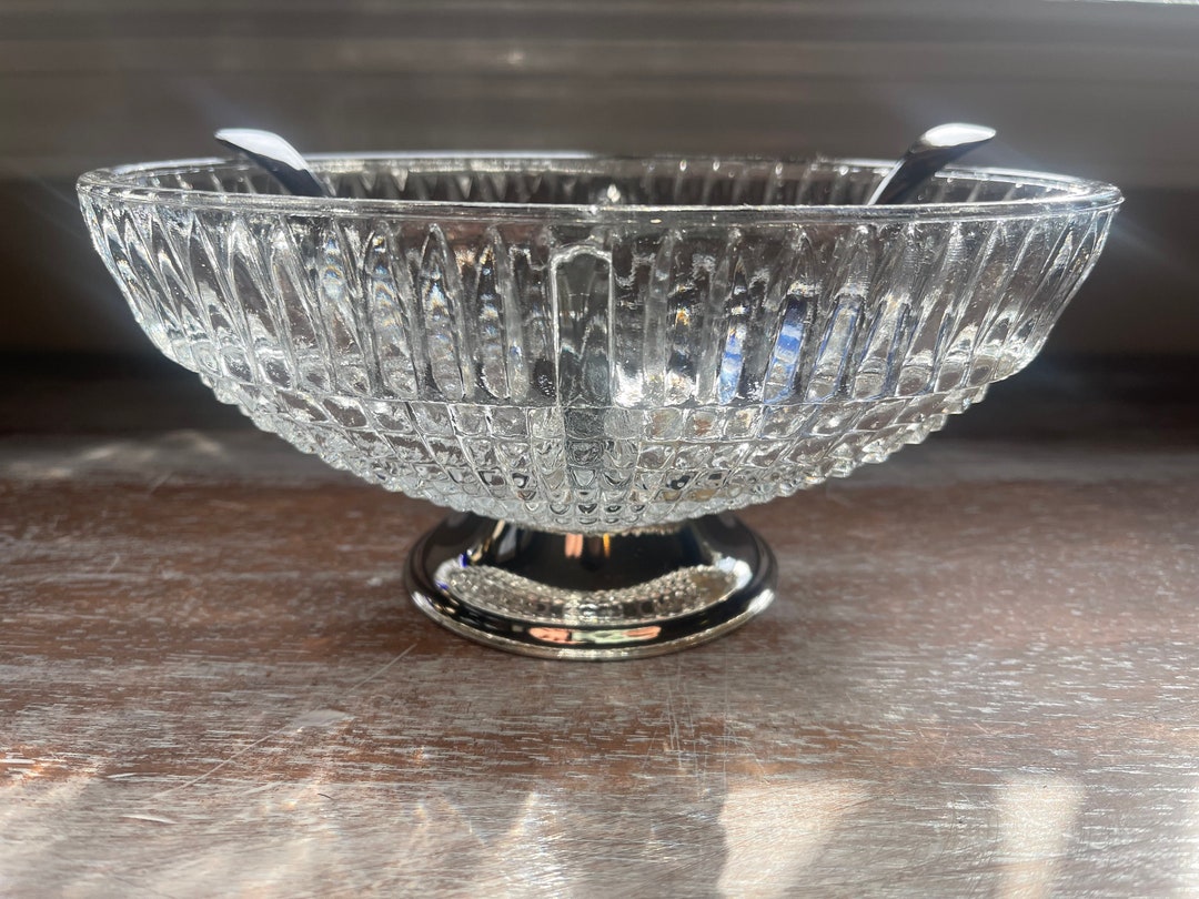 Vintage Divided Condiment Dish Raimond Handmade Crystal Silver Plated ...