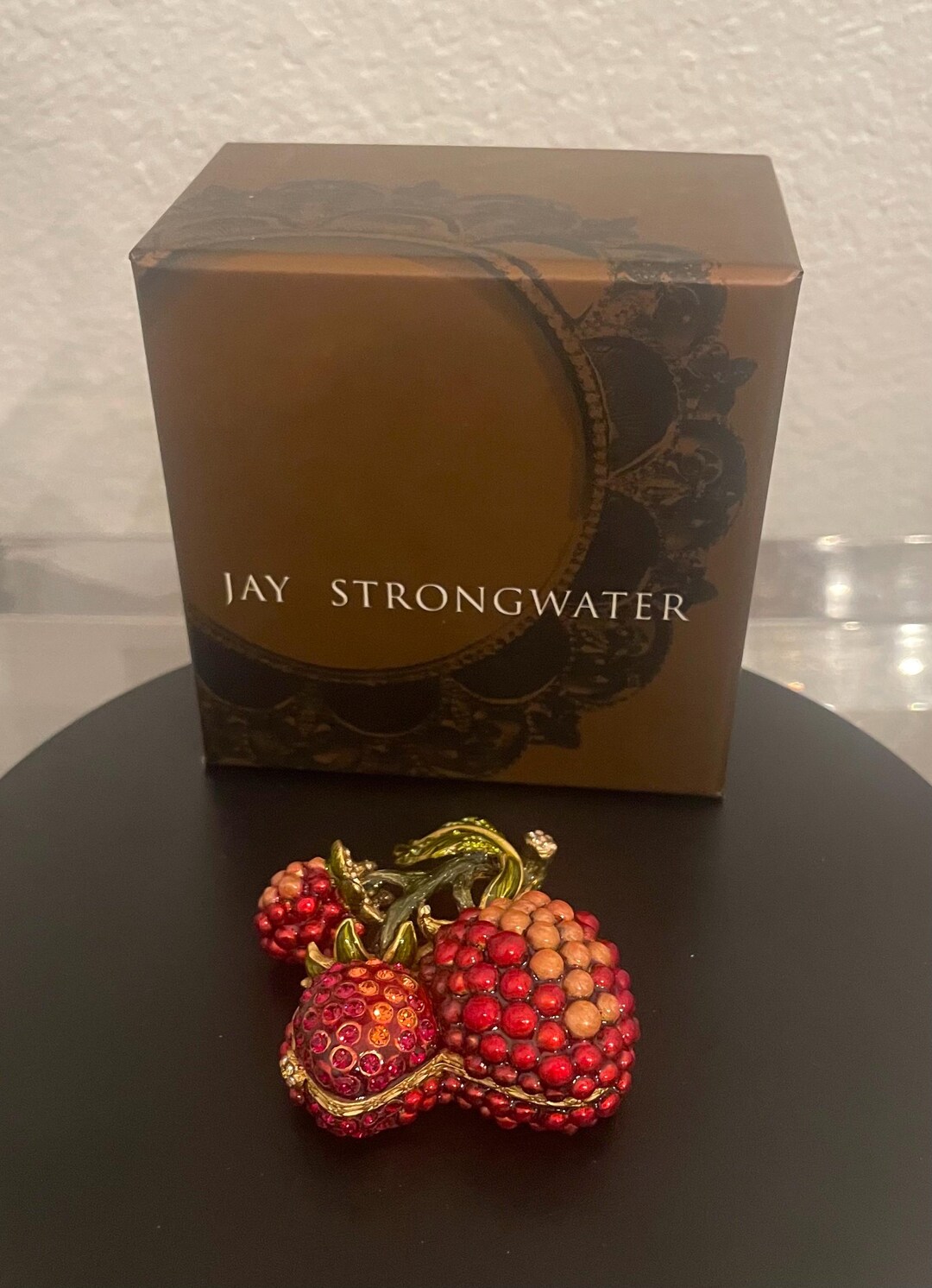 Jay Strongwater Raspberry Trinket Box Gold Plated Enamel Swarovski ...