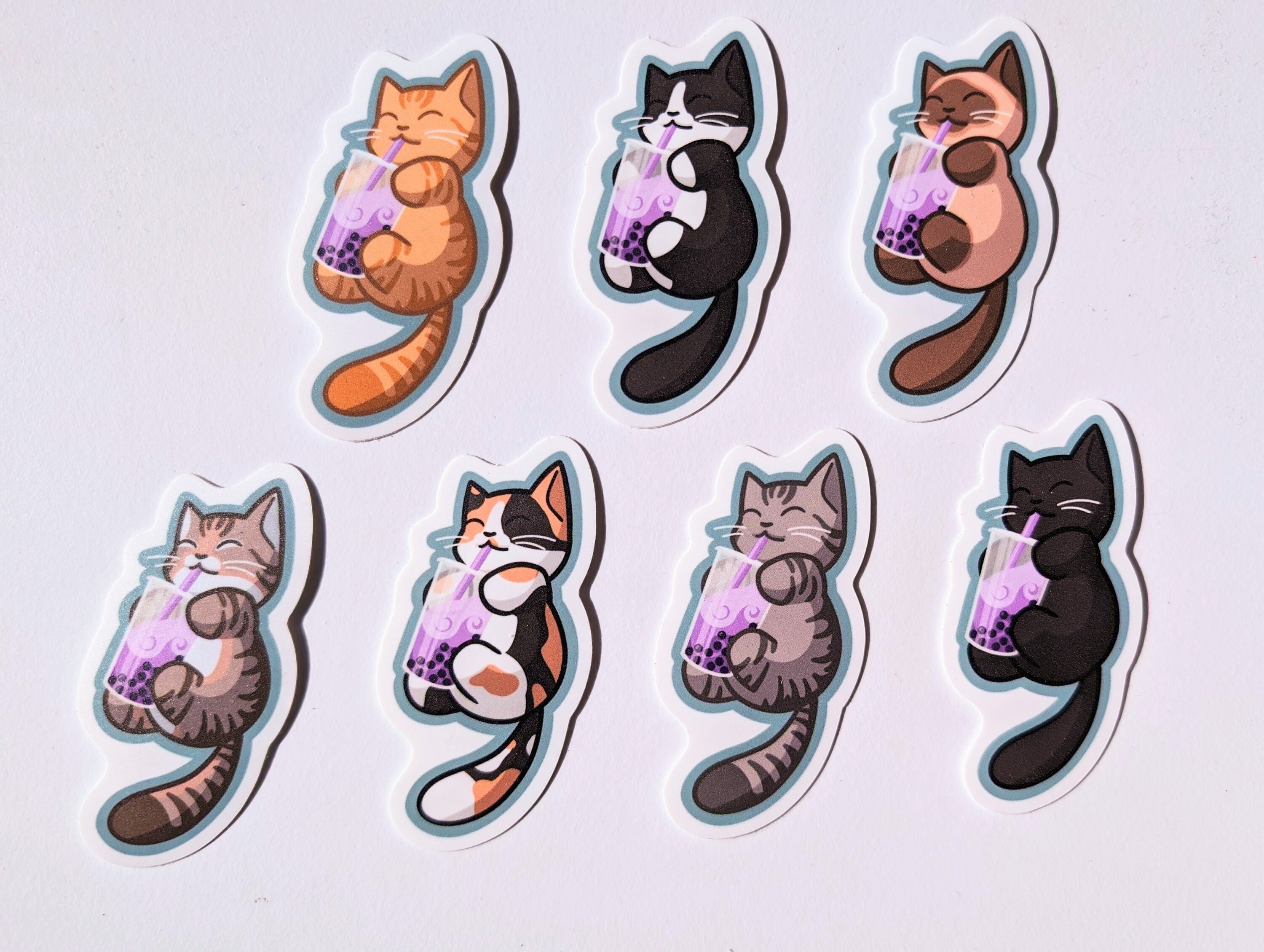 Boba Cat Sticker (7 Different Designs) / Vinyl Dishwasher Safe Taro ...