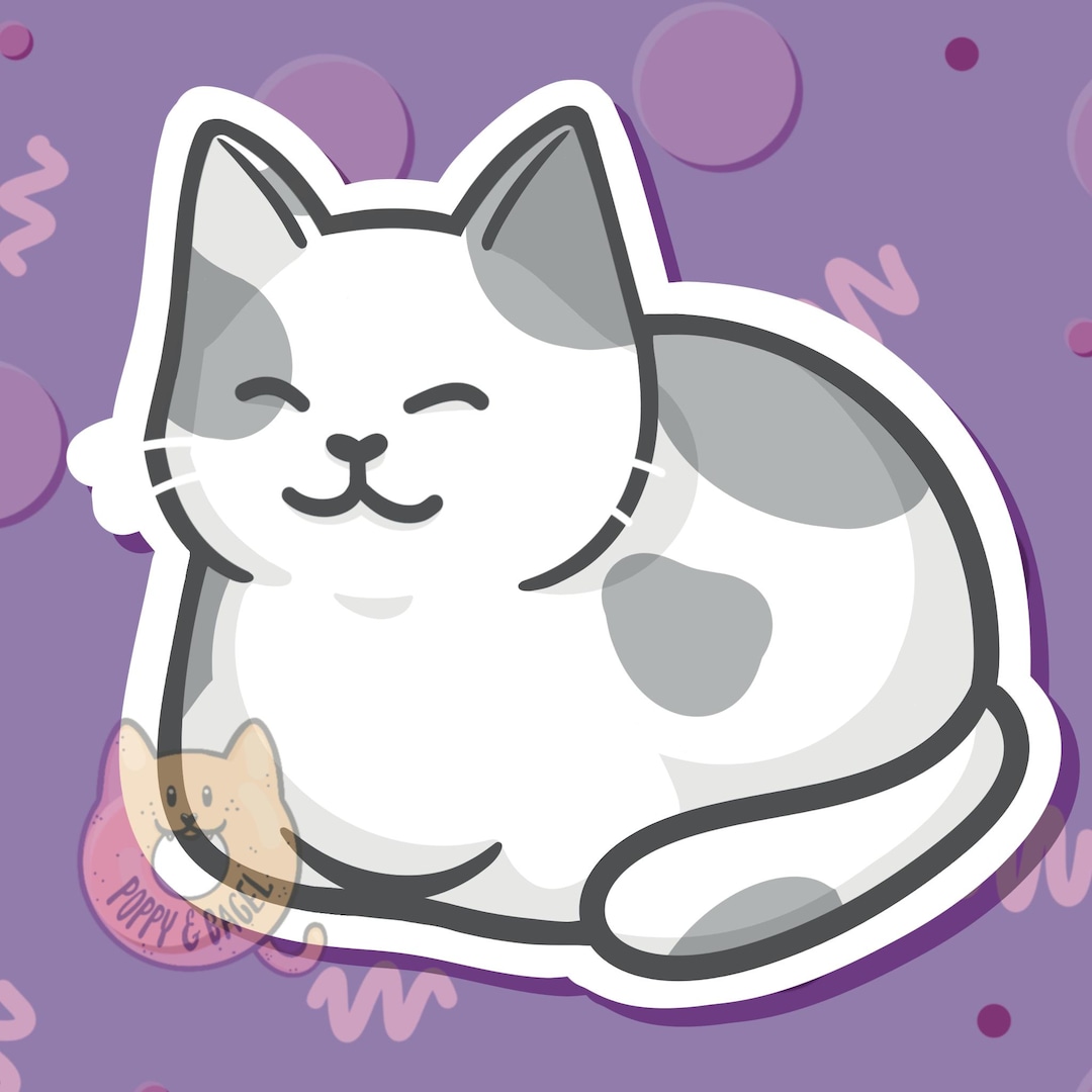 White and Grey Cat Loaf Sticker; Grey Spotted Kitty; Waterproof ...