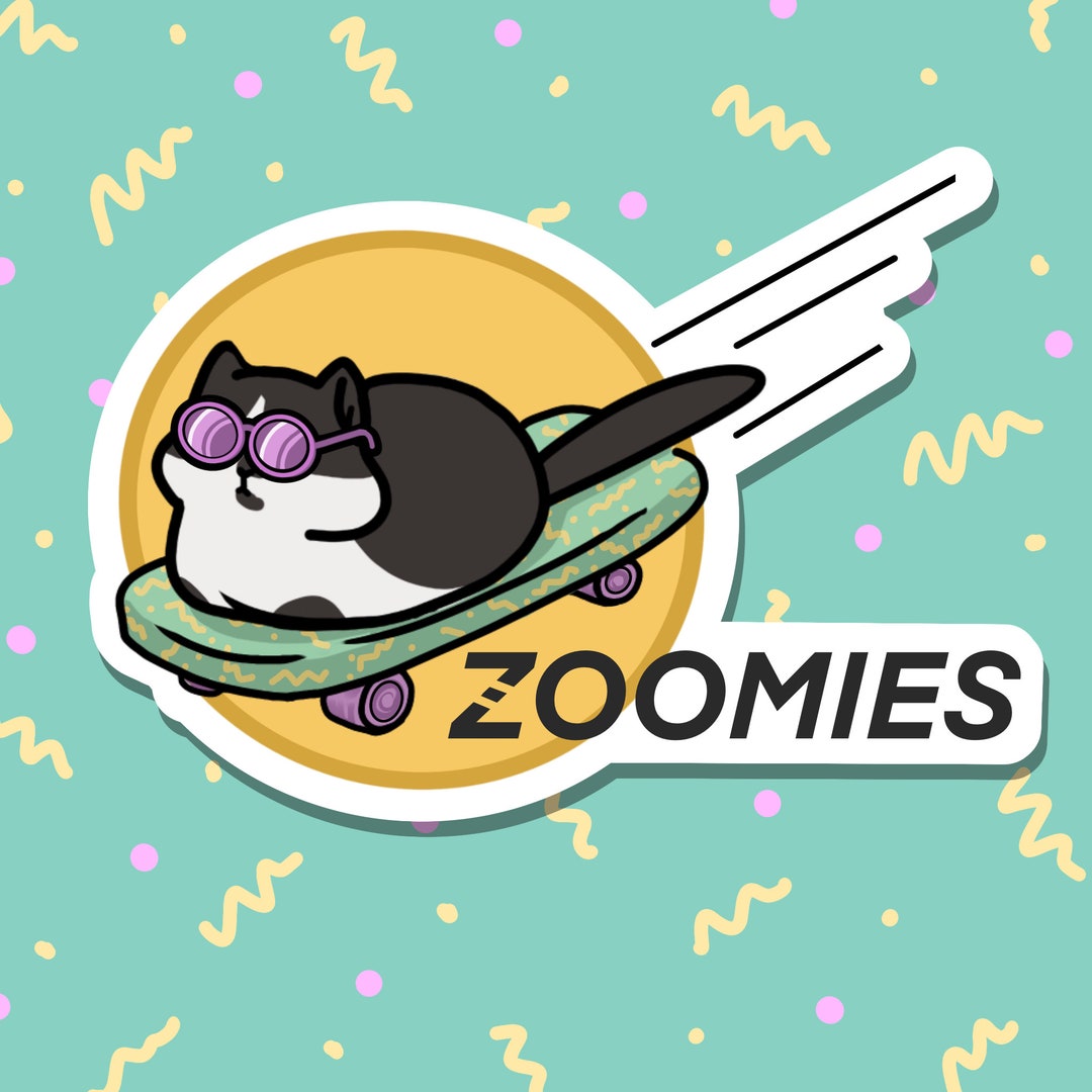 Zoomies Cat Sticker; 90's Retro Skateboard Cat/kitten; Waterproof ...