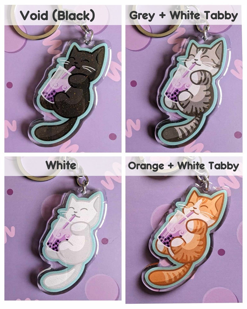 Boba Cat Keychain: Acrylic Glitter Epoxy Charm, 12 Designs - Etsy