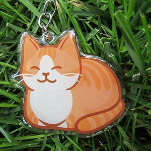 Orange White Tabby Cat Loaf Keychain With Glitter Epoxy / Cute Gift for ...