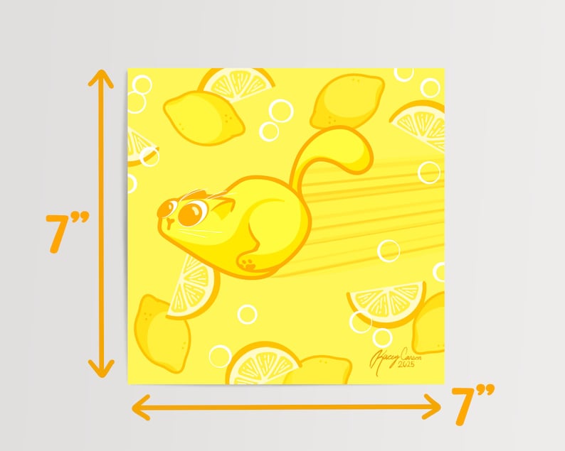 Lemon Cat Art Print: Hand-drawn Zoomie Kitty in Lemonade Soda - Etsy