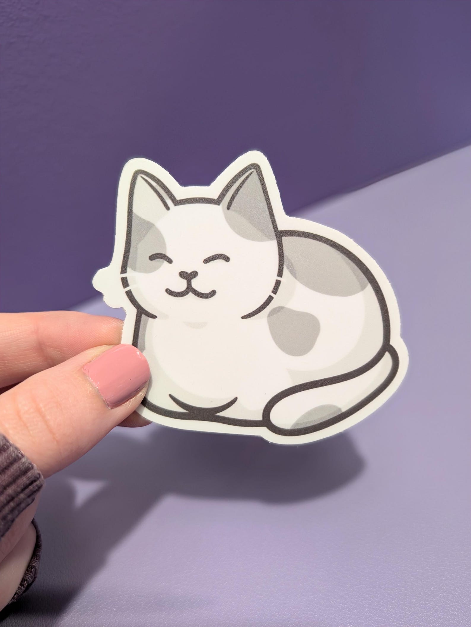 White and Grey Cat Loaf Sticker; Grey Spotted Kitty; Waterproof ...
