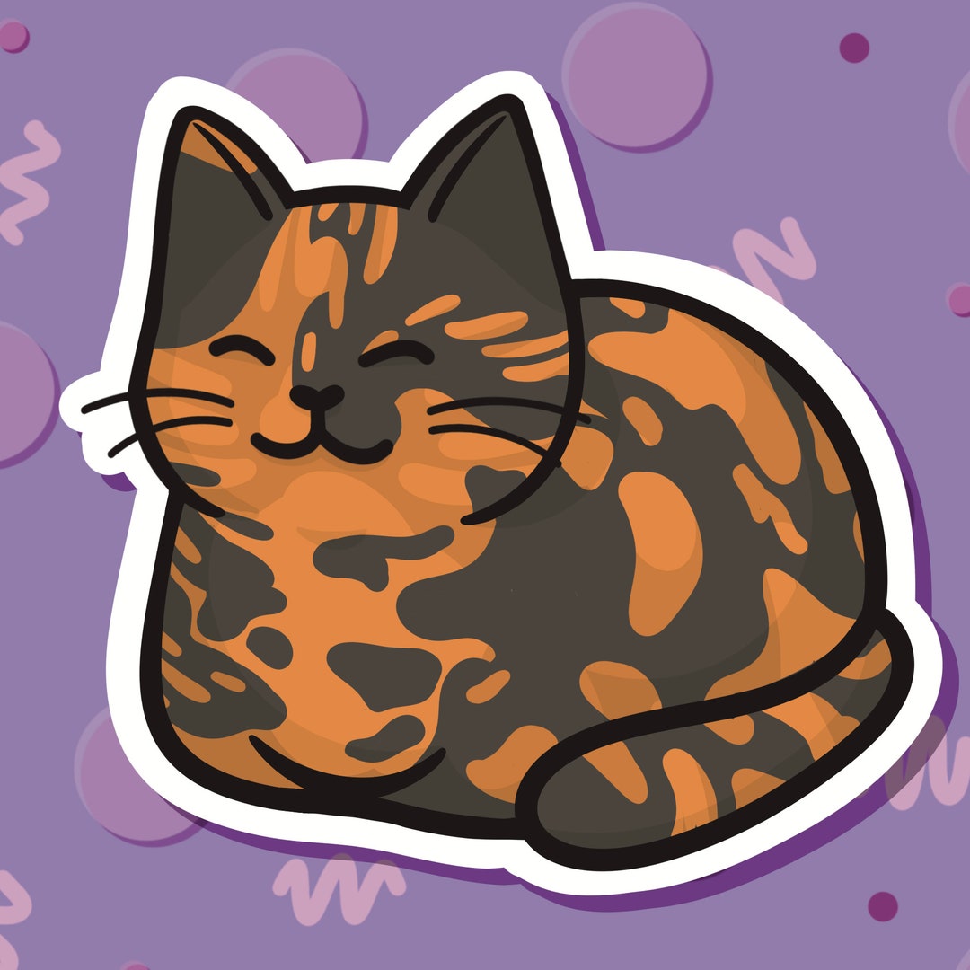 Tortie Cat Loaf Sticker Tortoiseshell Kitty Waterproof Dishwasher Safe ...