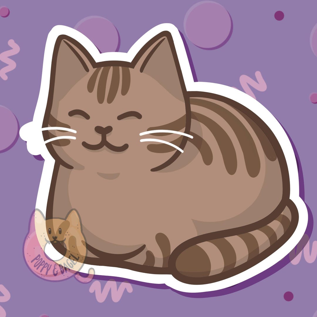 Brown Tabby Cat Loaf Sticker; Waterproof Dishwasher Safe Matte Vinyl ...
