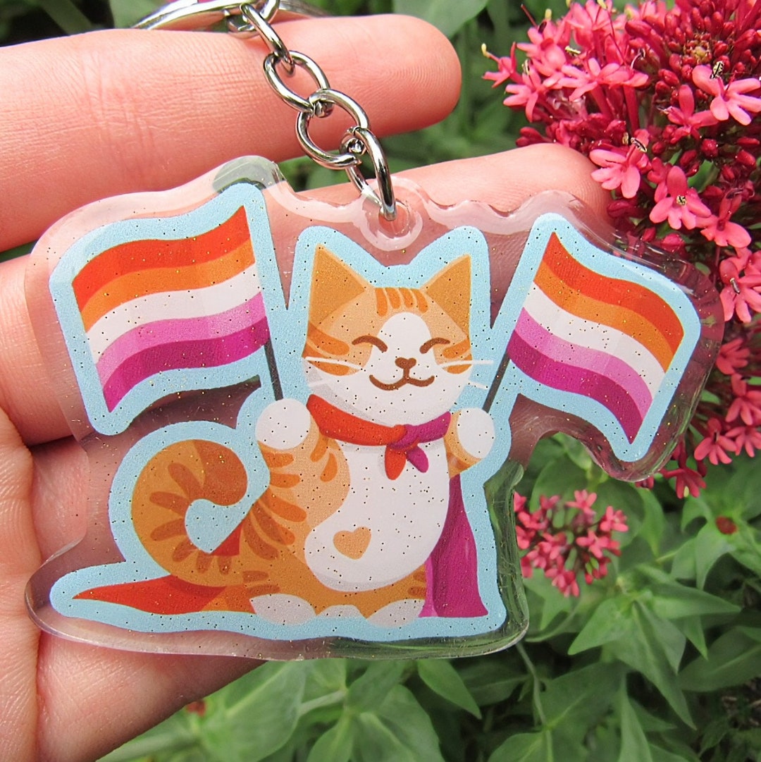 Lesbian Pride Cat Keychain, Glitter Epoxy Acrylic LGBTQ+ Queer Key ...