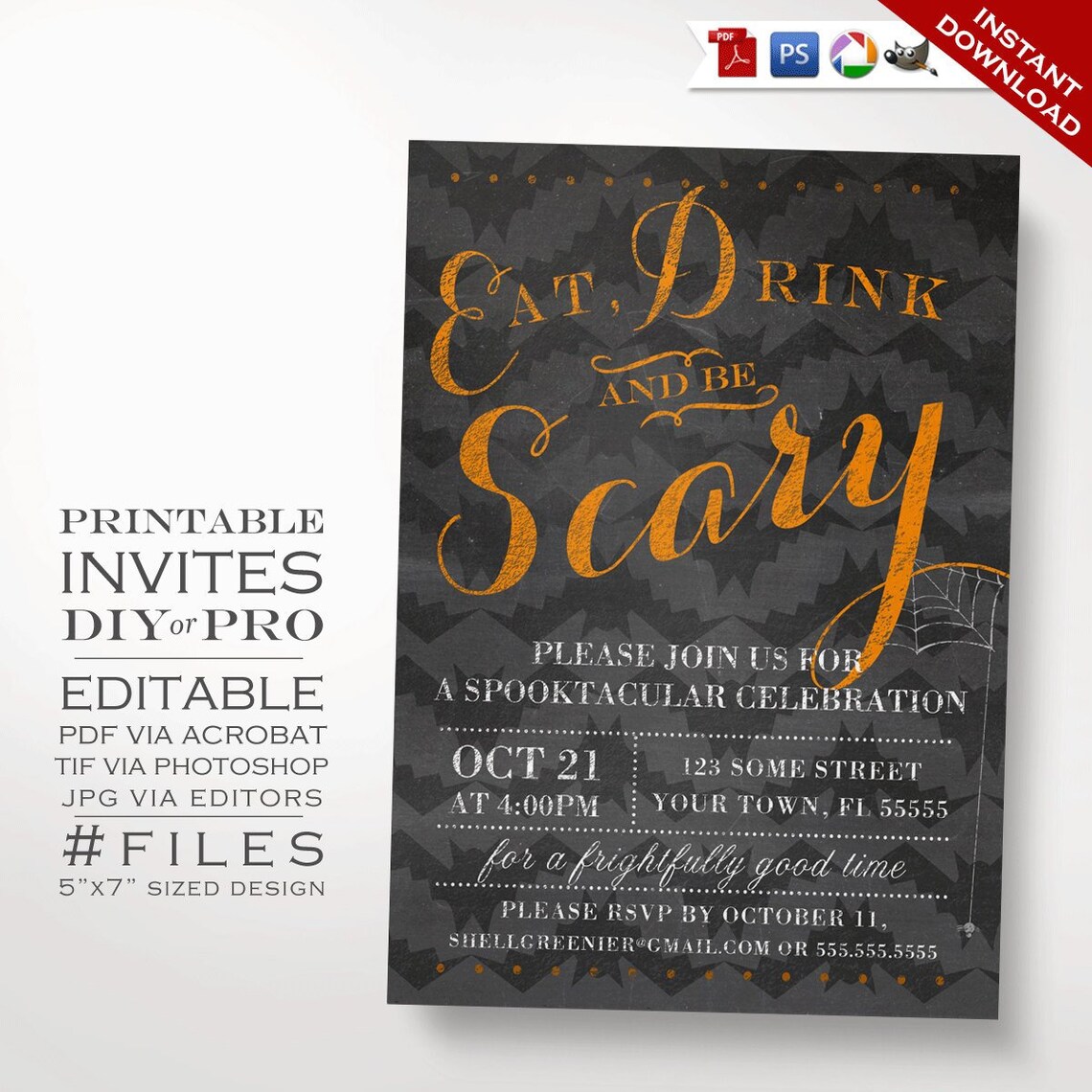 Halloween Invitation Template - Costume Party Invite - Eat Drink Scary ...