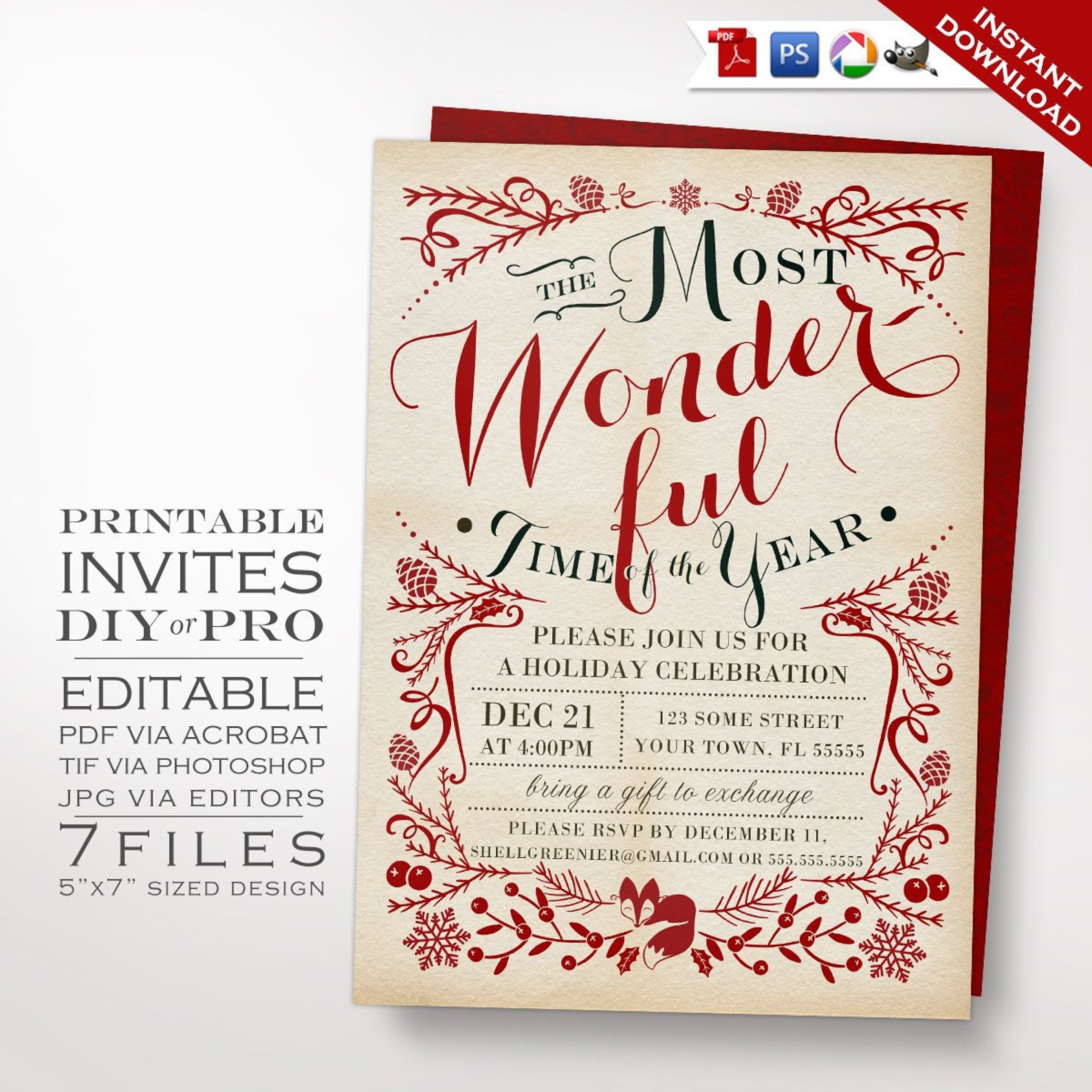 Christmas Invitation Template - Winter Woodland Holiday Party ...