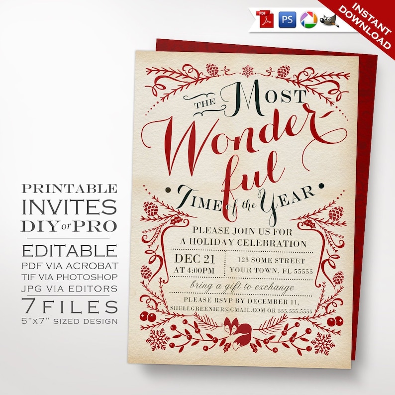 Christmas Invitation Template - Winter Woodland Holiday Party ...