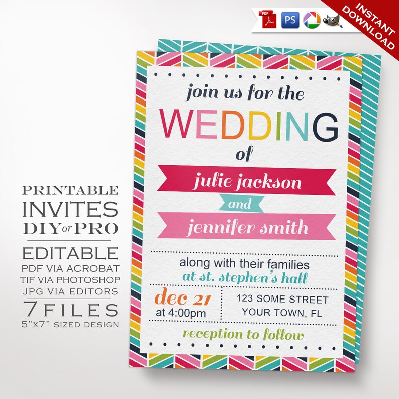Wedding Invitation Template Same Sex Wedding Invitation Etsy