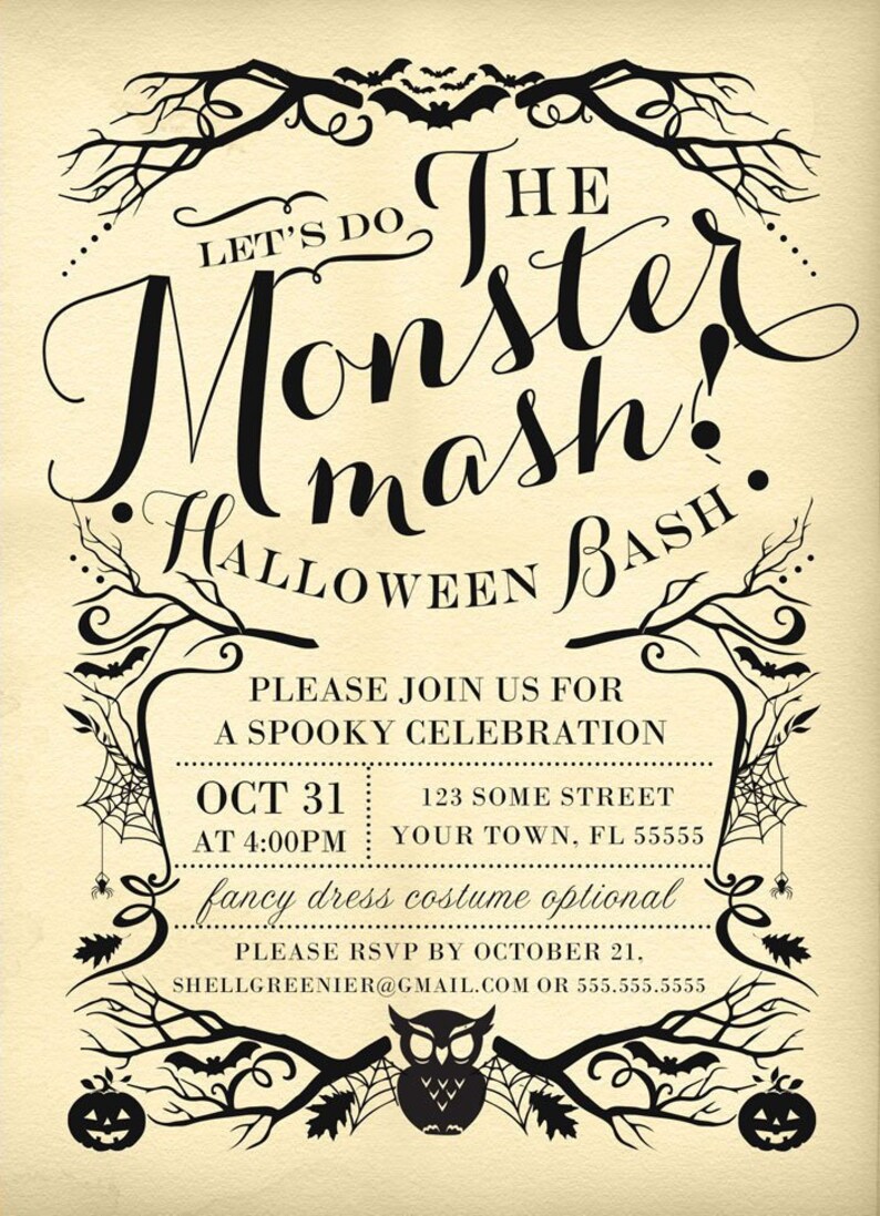 Halloween Invitation Template - Monster Mash Costume Party Invite ...