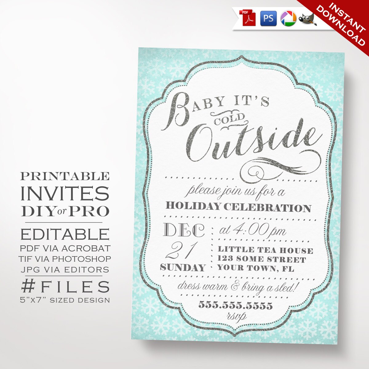 Christmas Snowflake Invitation Template - Winter Holiday Party ...