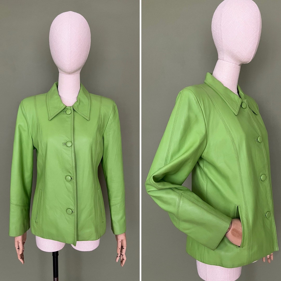 Amazing Vintage 90s Mod Style Kermit Green Butter Soft Leather Jacket ...