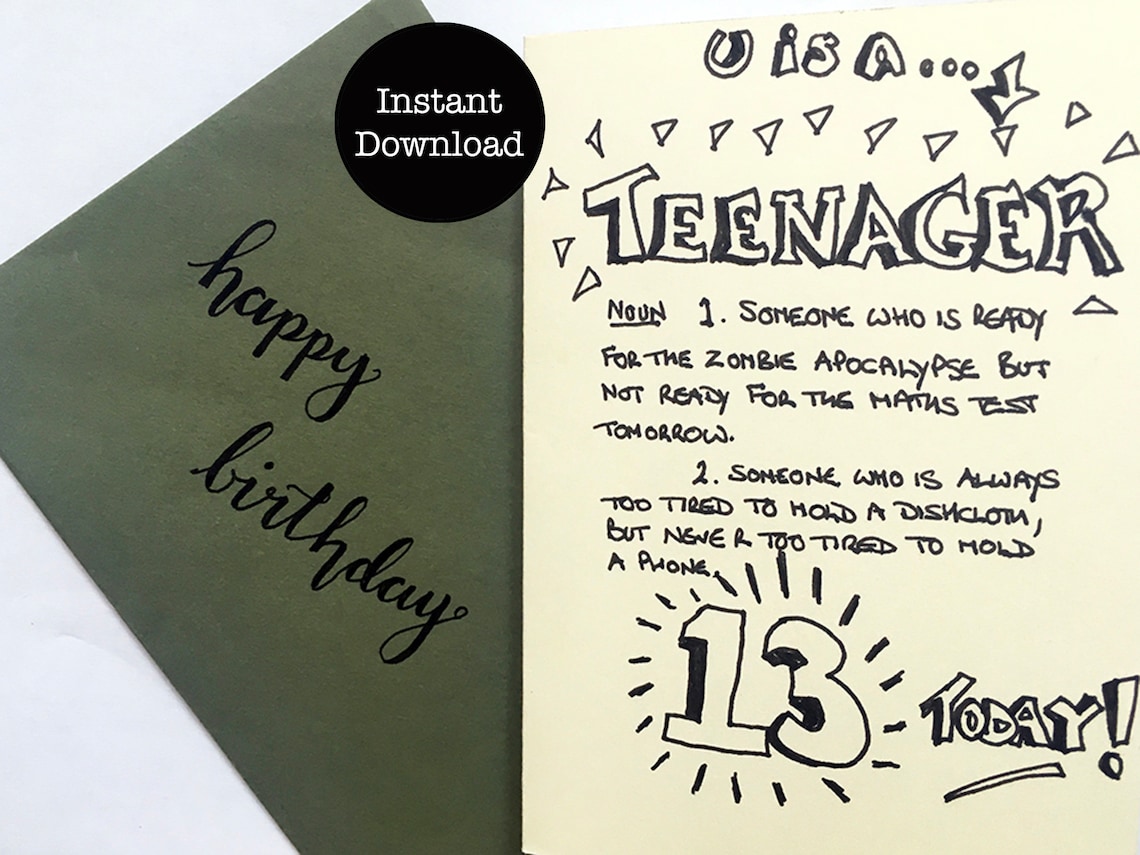 Download Funny 13 Bday Card, Funny Birthday Card, 13 Year Old, Teenager ...