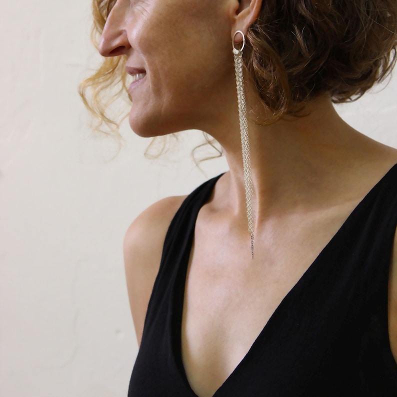 Fringe Earring Extra Long Earring Long Silver Earring - Etsy