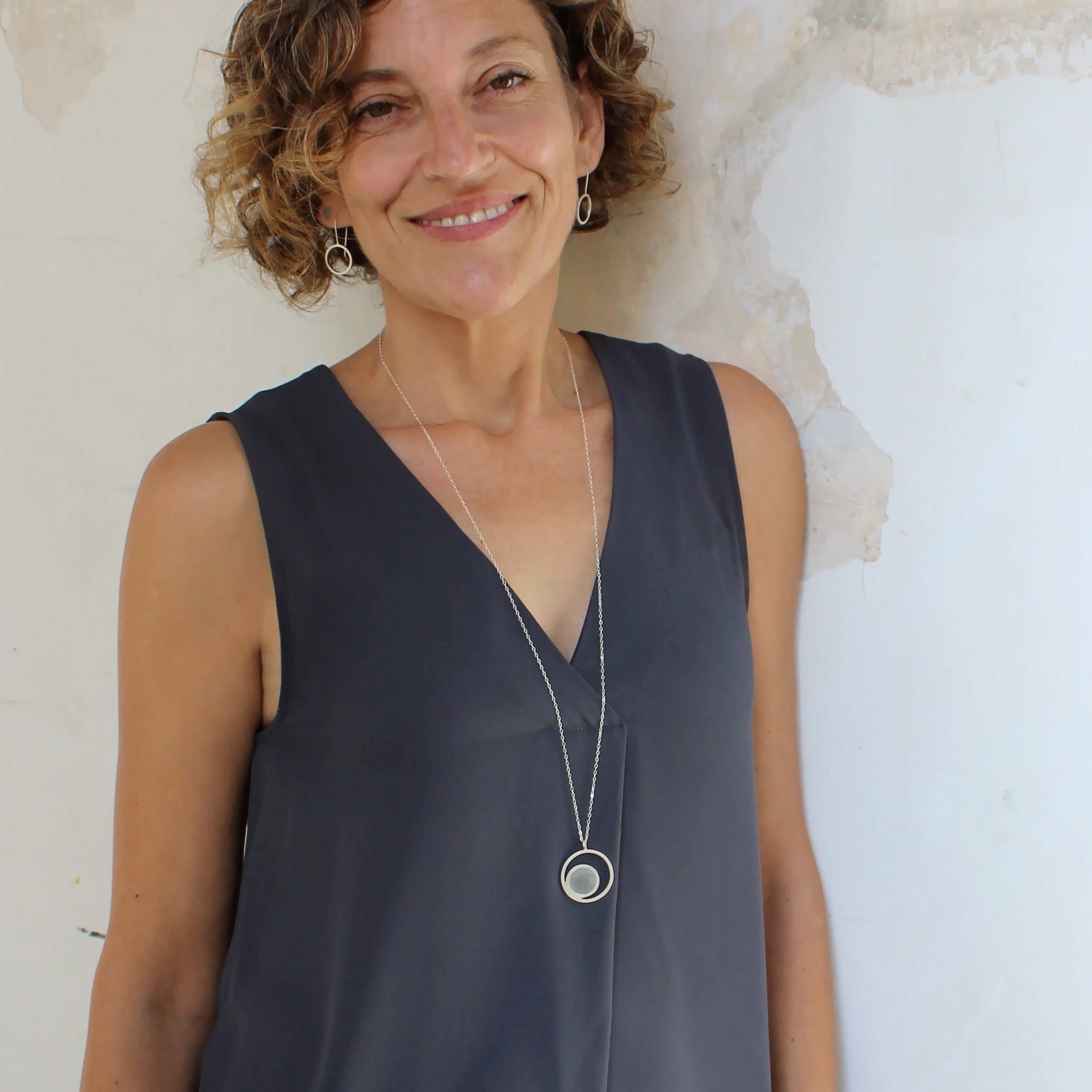 Orbit Necklace Silver and Concrete Necklace Maternity - Etsy Israel