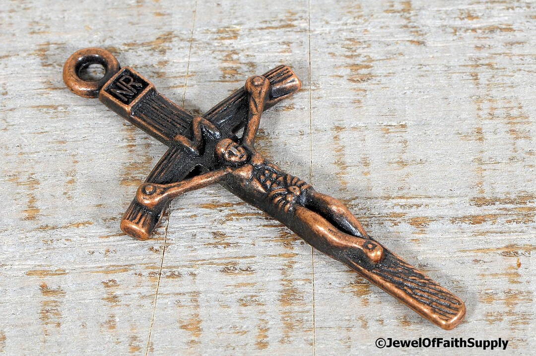 Large Copper Papal Rosary Crucifix Pendant, Antique Finish - Etsy
