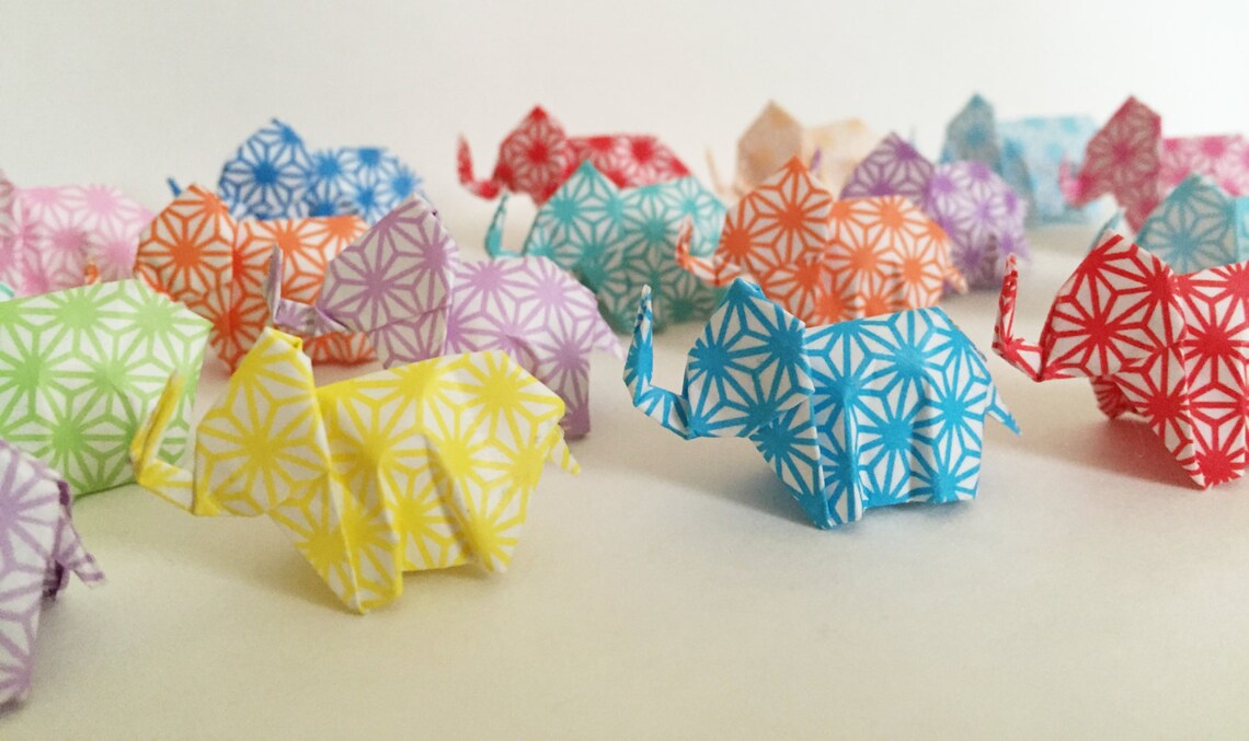 Set of 20 Baby Origami Elephants on Colorful Geometric Design Paper - Etsy