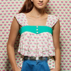 Lotus Love Bow Backed Top, Screen Printed Lotus Print Blouse, Block ...