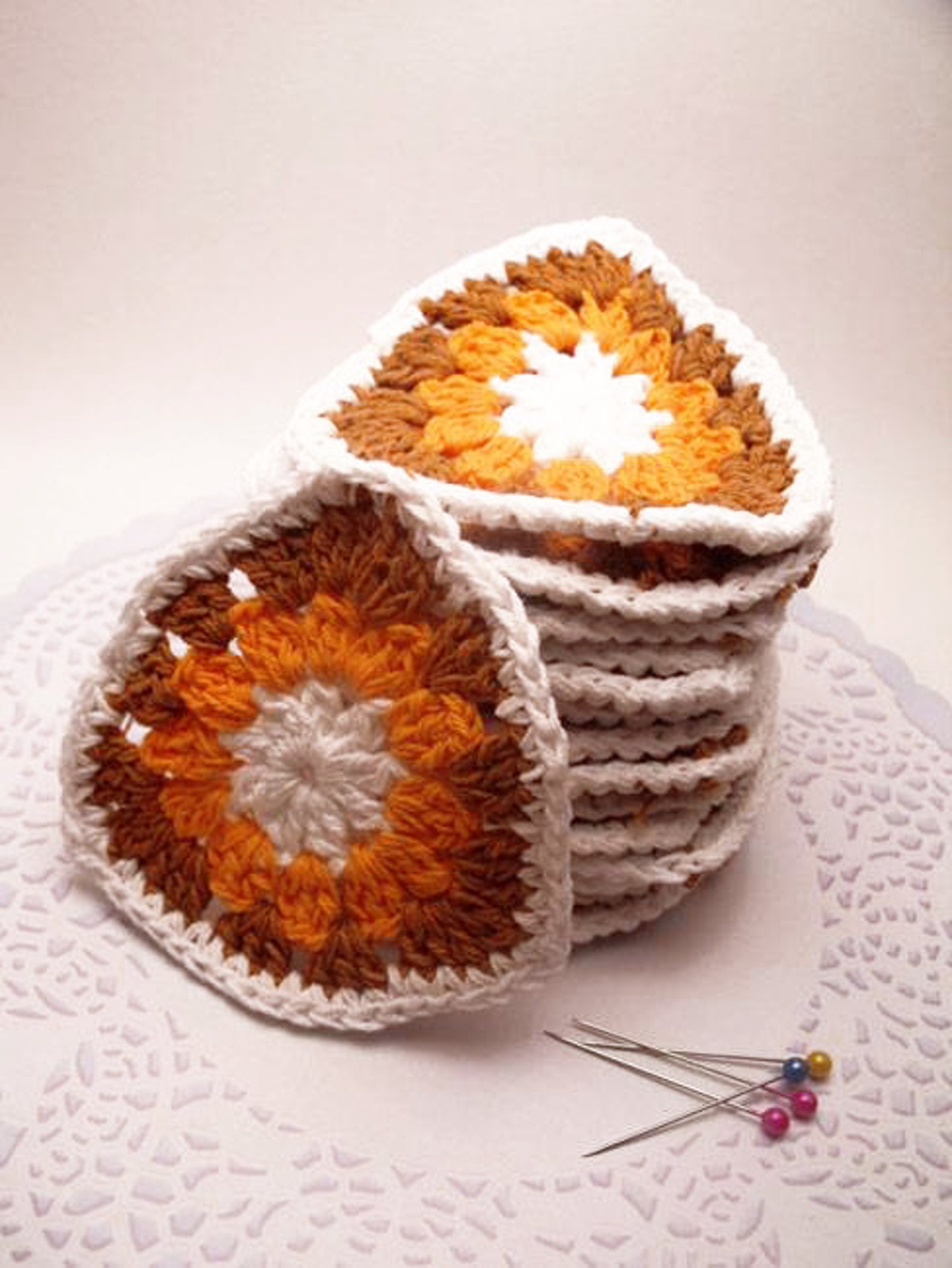 Crochet Triangles 6pk Motifs Crochet Shapes UK Orange Brown White ...