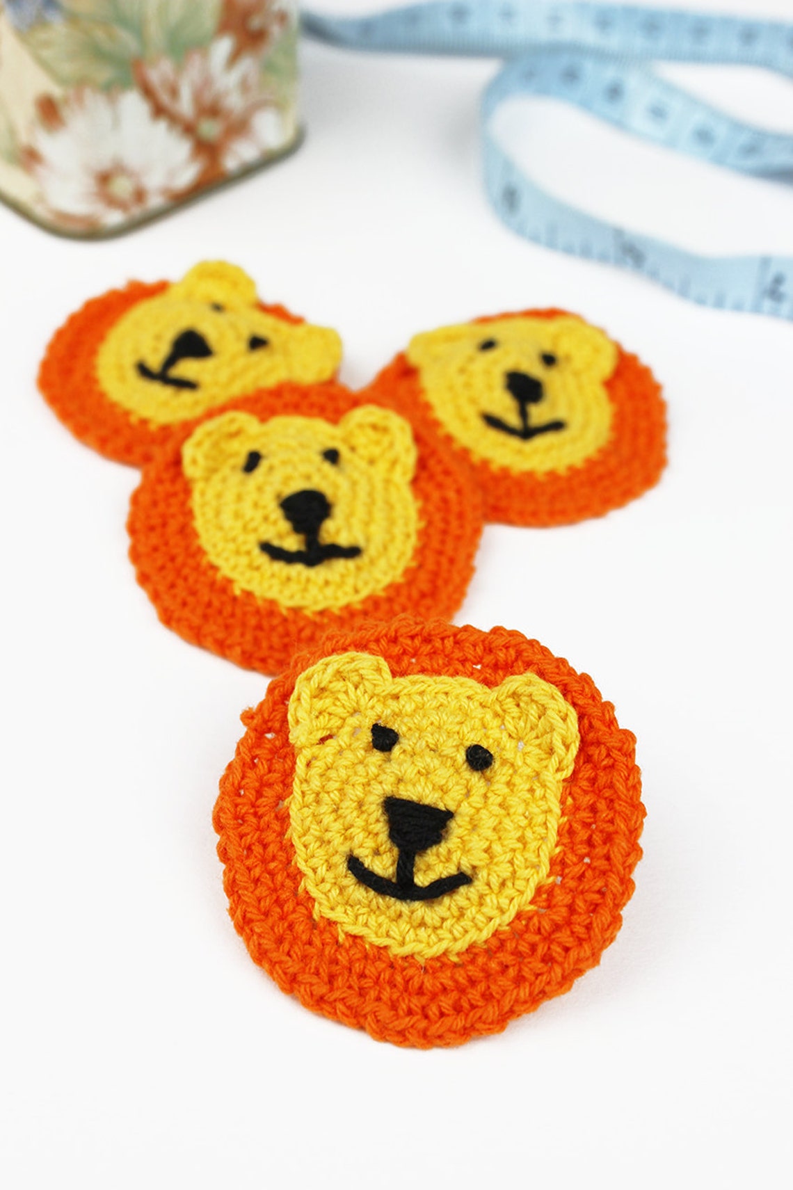Crochet Lion Appliques 4pk Animal Farm Supplies Crafts Lion Face Shape ...