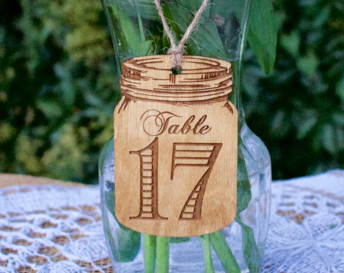 Mason Jar Tag, Rustic Table Numbers, Wedding Table Number, Wine Tags ...