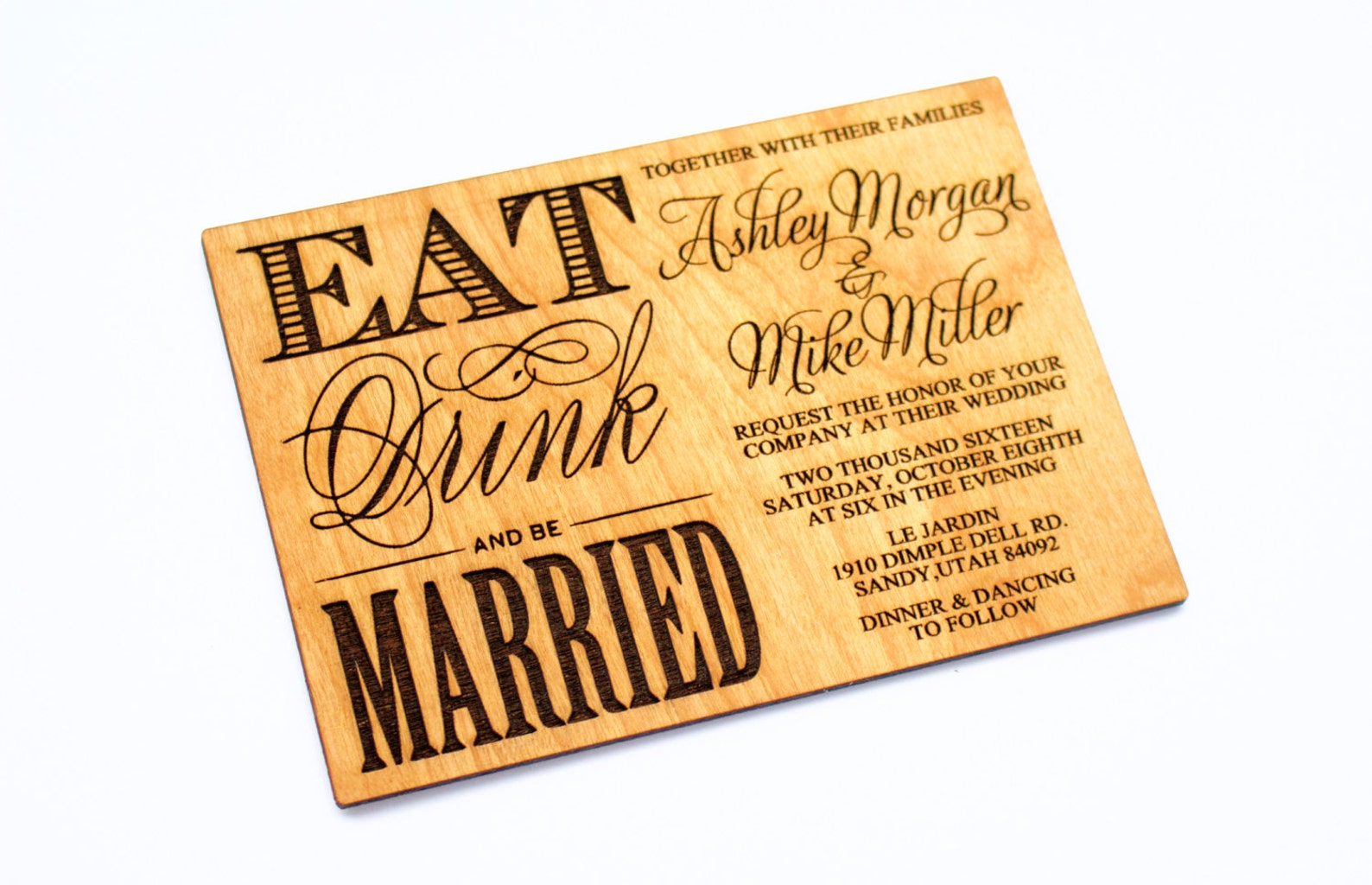 Wooden Wedding Invitation, Wood Invitation, Eat Drink & Be Married ...