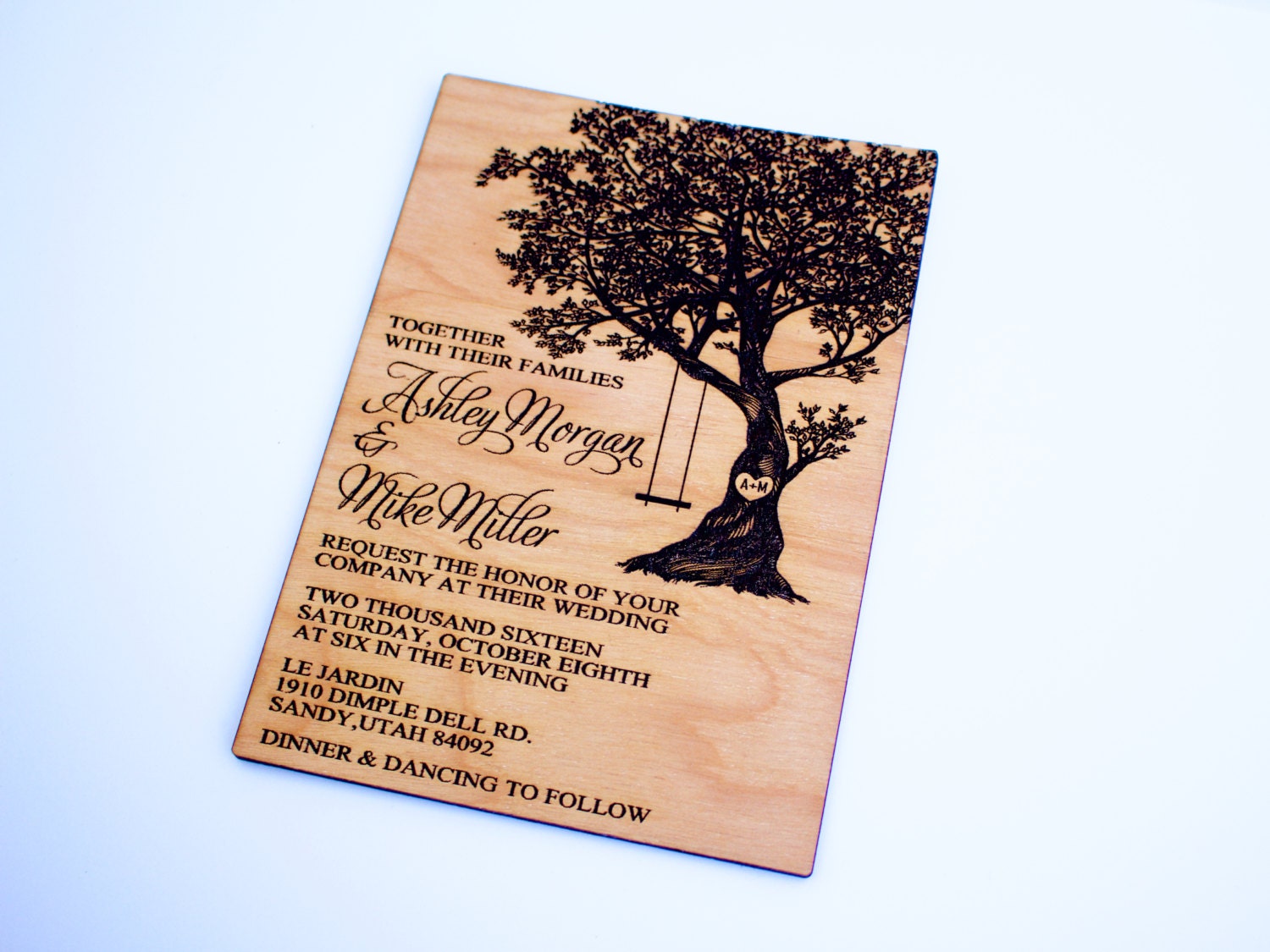 Wooden Wedding Invitation Oak Tree with Swing Real Wood | Etsy
