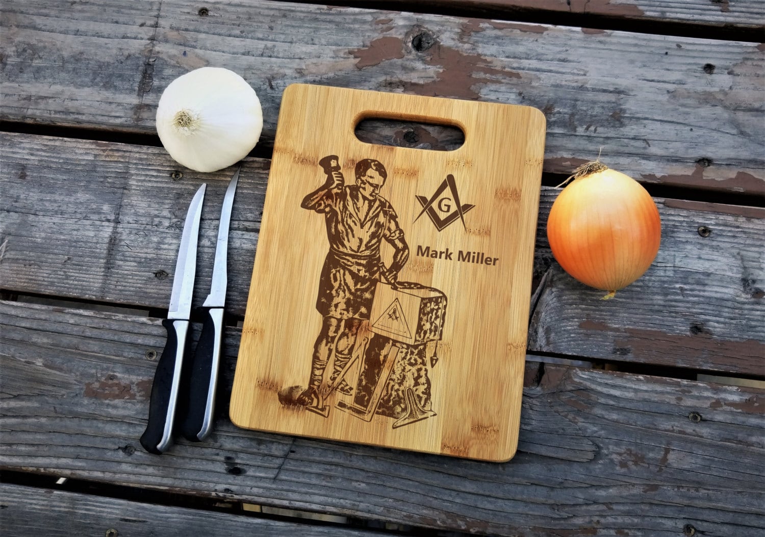 Custom Cutting Board, Freemasonry, Rough Ashlar, Laser Engraved, Square ...