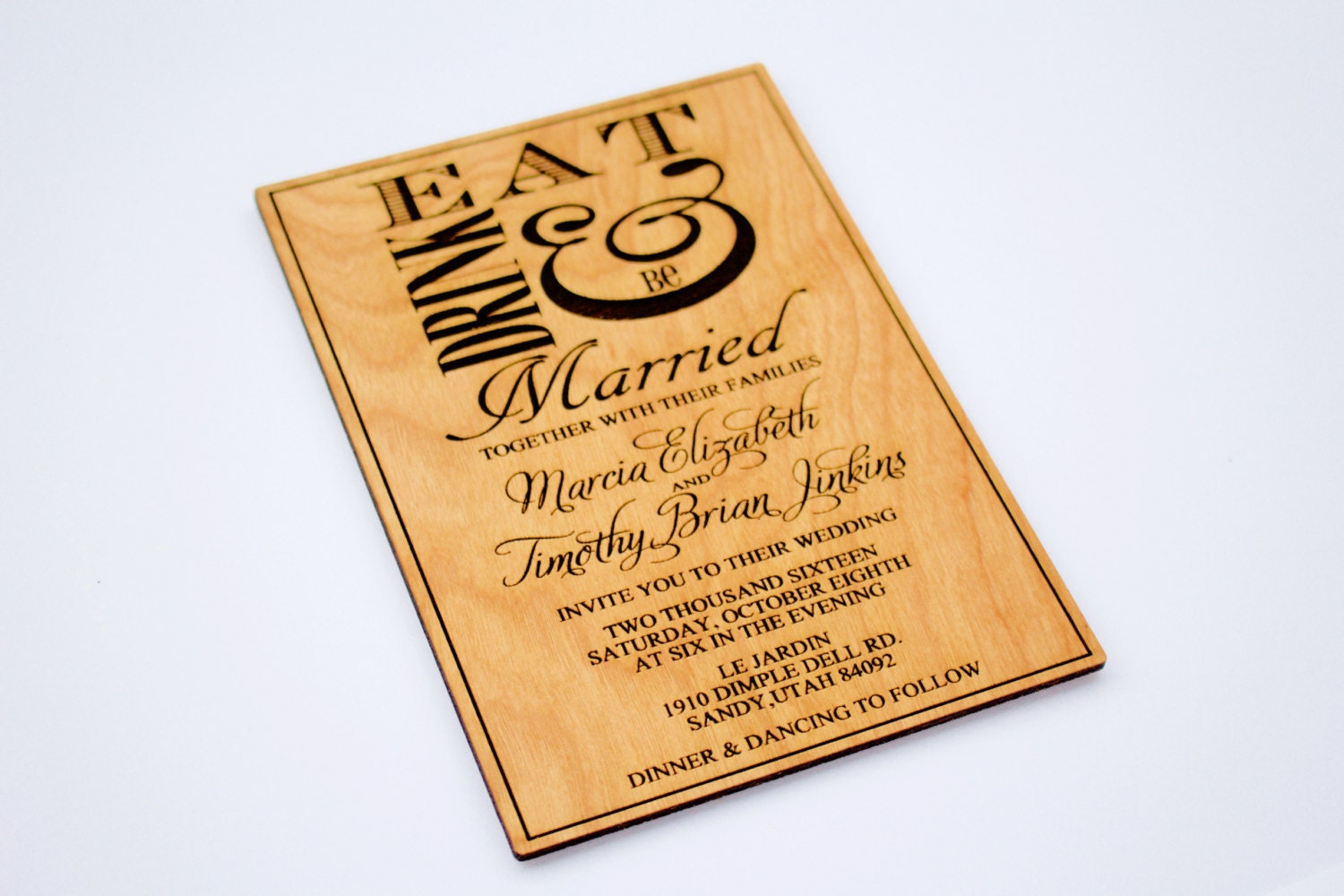 Alternative Wedding Invitation Eat Drink & Be Married Wood - Etsy UK