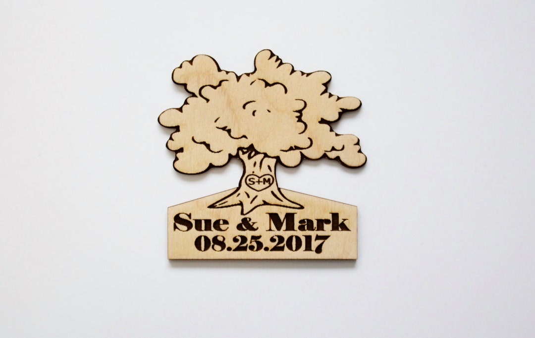 Engraved Save the Date Magnets, Cut Out Oak Tree, Carved Heart, Tree ...