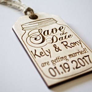 Save the Date, Wooden Hang Tag, Custom Mason Jar, Custom Engraved, Tag ...