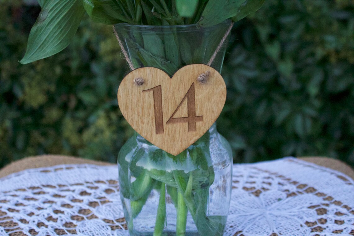 Heart Table Number Tag Rustic Table Numbers Wine Tag - Etsy