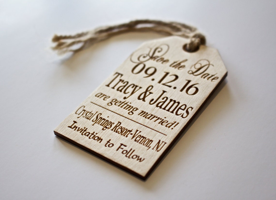 Save the Date Wood Tag Custom Engraved Tag With Twine - Etsy