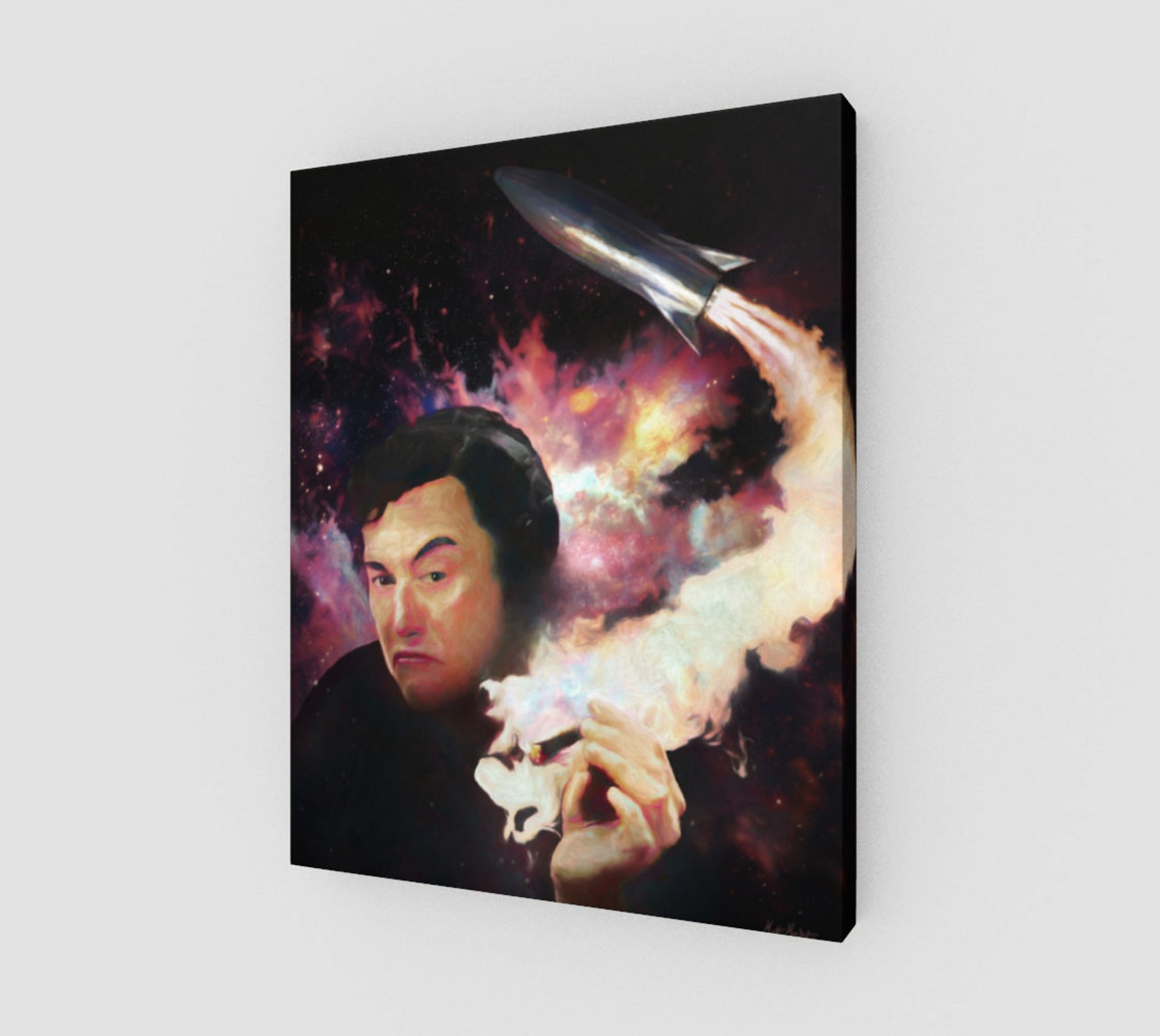 Painting of Elon Musk Smoking Weed on the Joe Rogan Experience, Space X ...