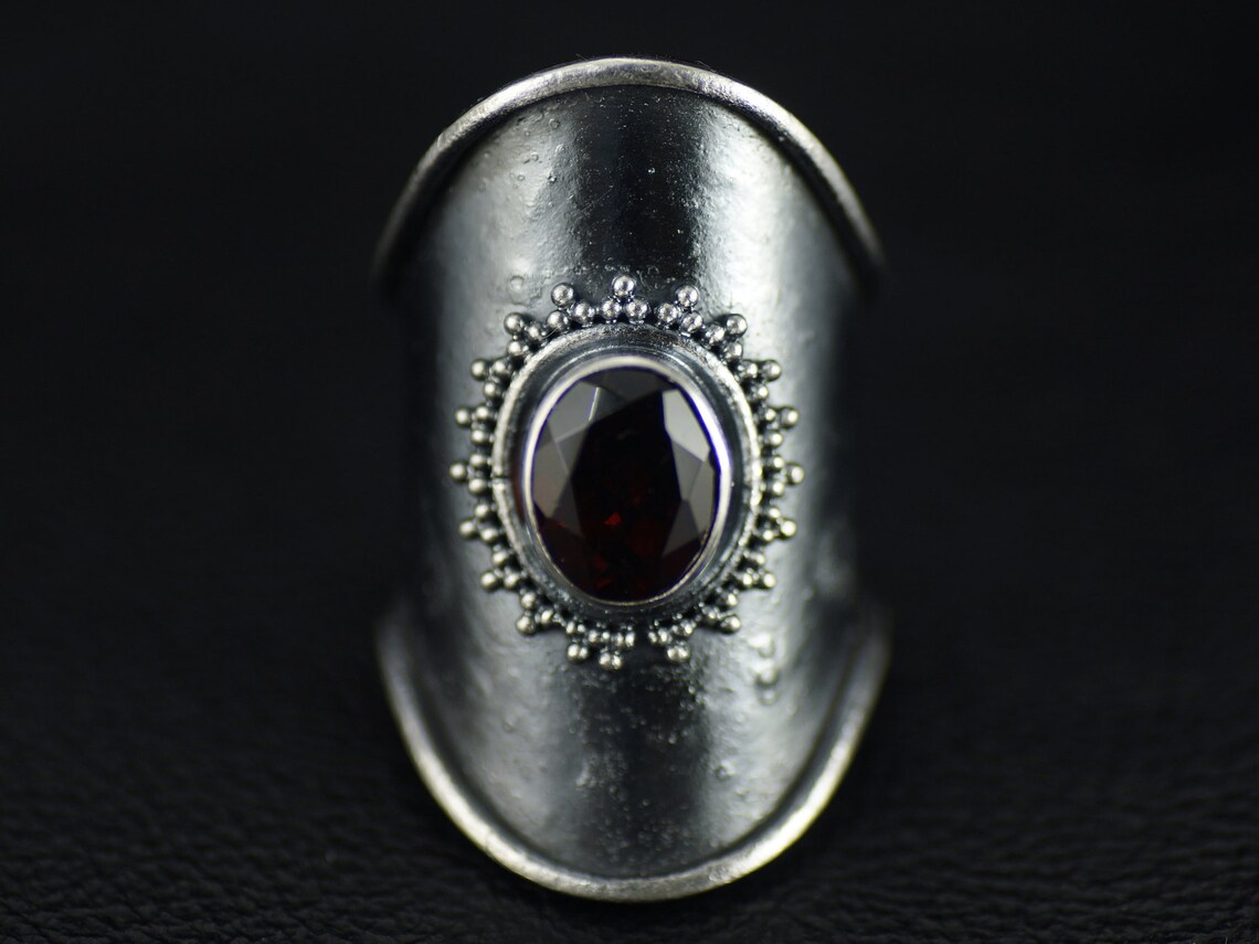 Granulated Viking Style Shield Ring With Garnet US Size 7 - Etsy