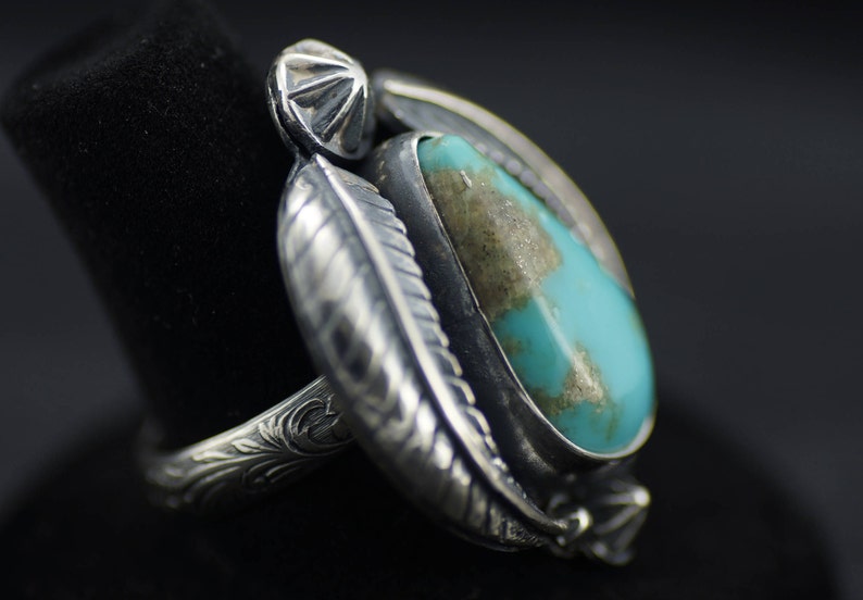 Turquoise & Sterling Silver Shadow Box Ring With Floral Band - Etsy
