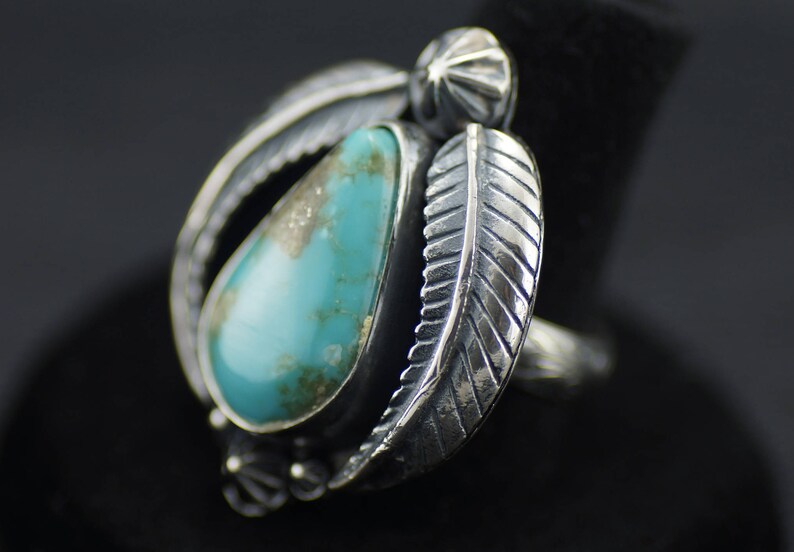 Turquoise & Sterling Silver Shadow Box Ring With Floral Band - Etsy
