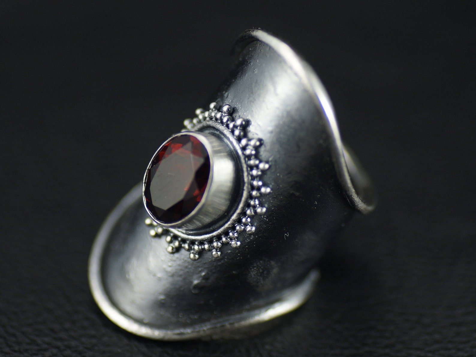 Granulated Viking Style Shield Ring With Garnet US Size 7 - Etsy