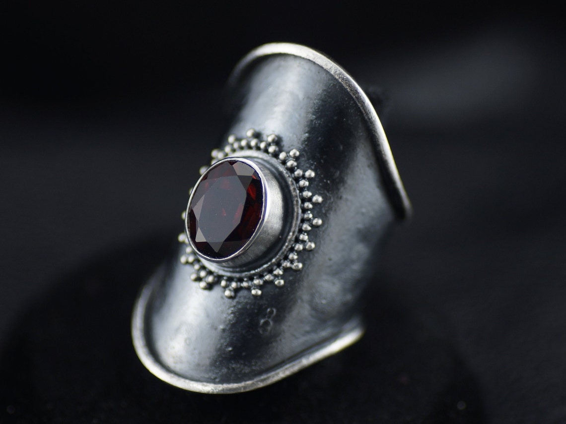 Granulated Viking Style Shield Ring With Garnet US Size 7 - Etsy