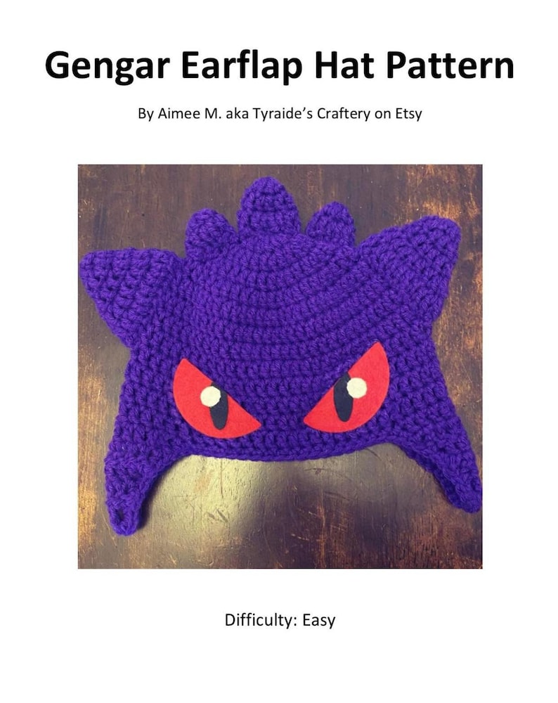 Pokemon Red and Blue Gengar Crochet Hat Pattern Cosplay Halloween ...