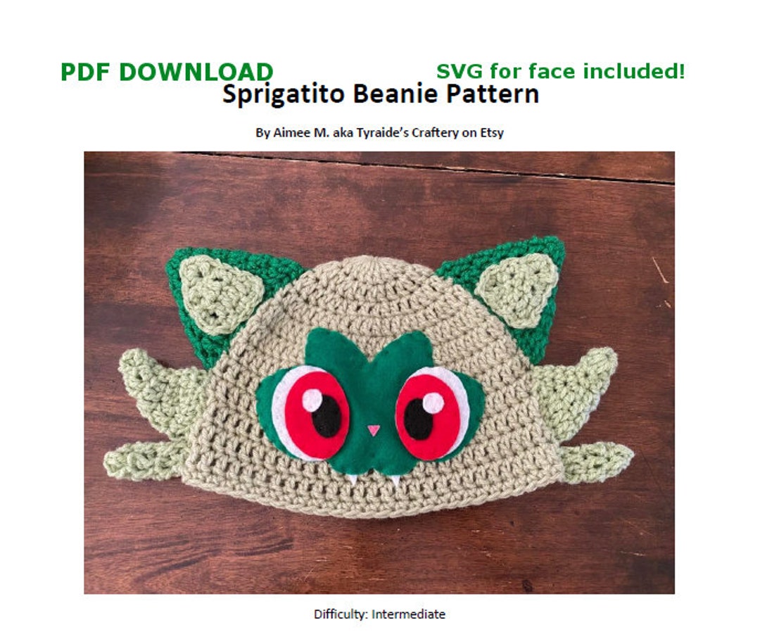 Pokemon Sprigatito Crochet Beanie Hat Pattern PDF Download ONLY Plus ...
