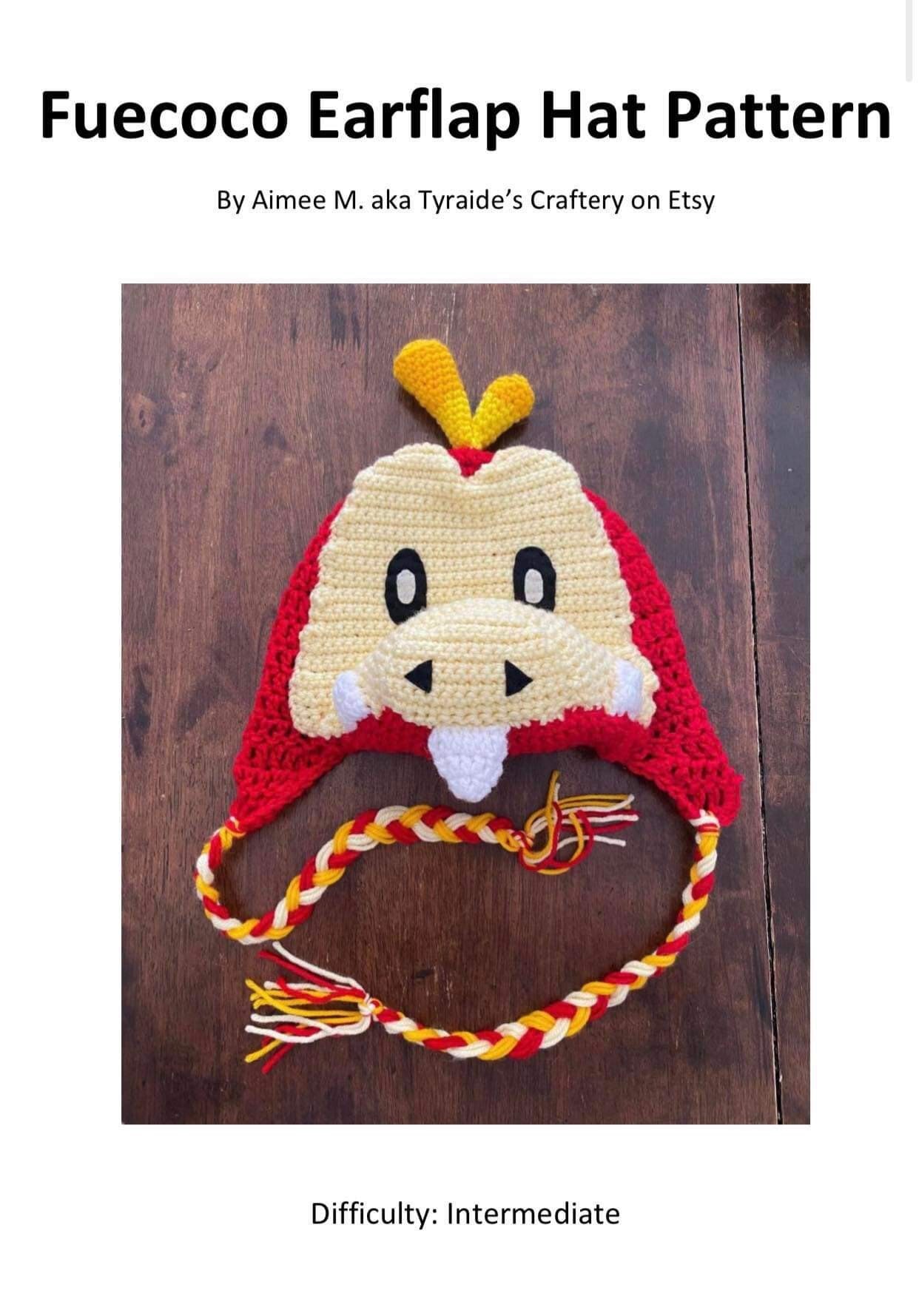 Pokemon Scarlet and Violet Fuecoco Crochet Hat Pattern Cosplay ...