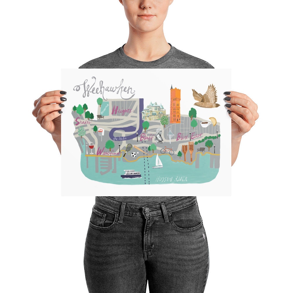 Weehawken Illustrated Map Print/new Jersey Art/wall Decor - Etsy