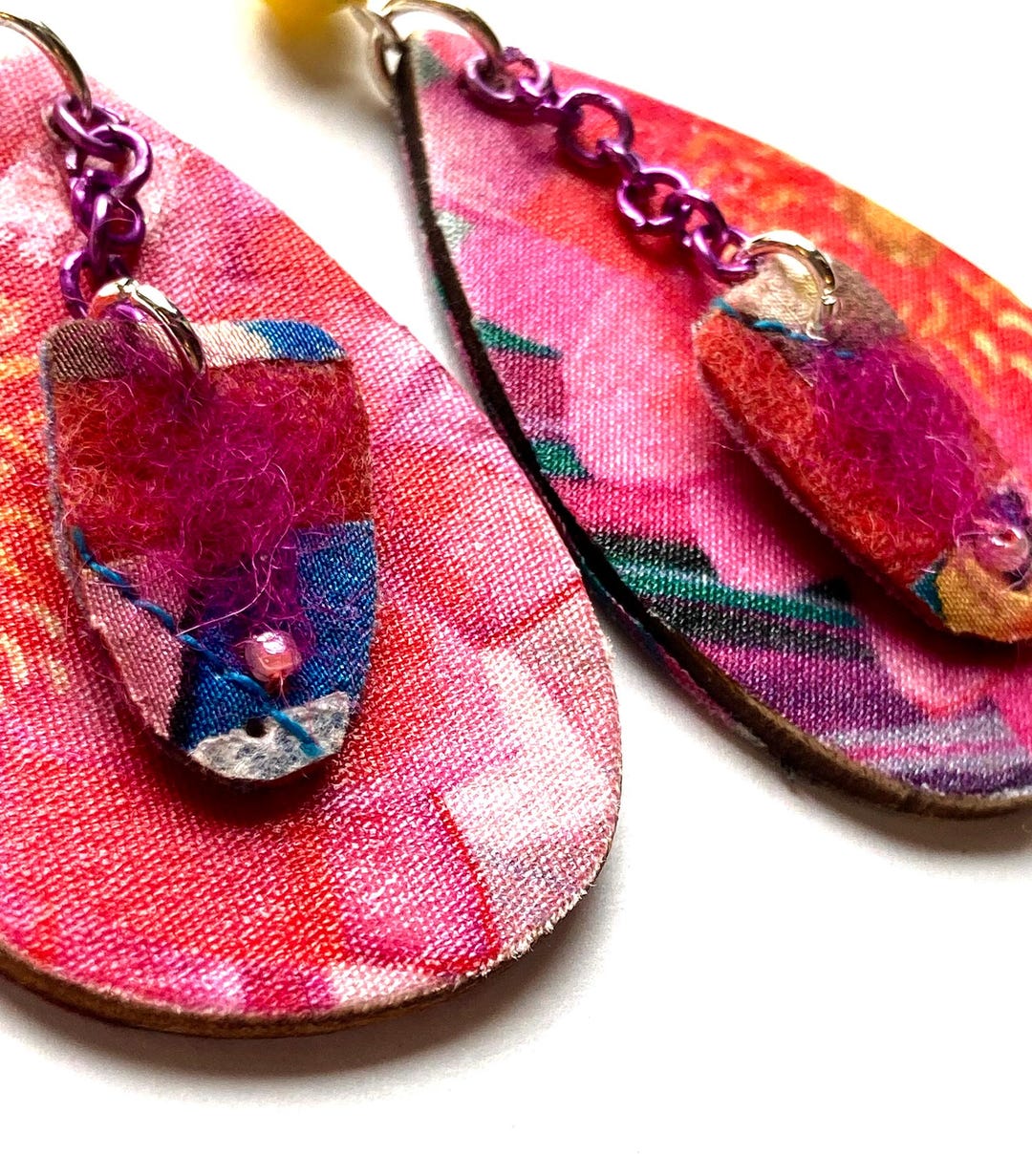 Pink Floral Lightweight Fiber Art Earrings - Etsy