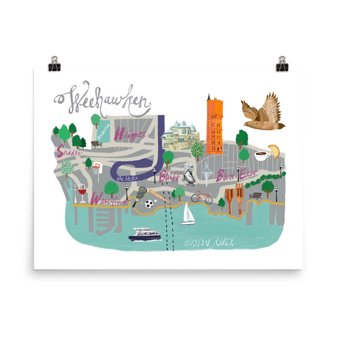 Weehawken Illustrated Map Print/new Jersey Art/wall Decor - Etsy