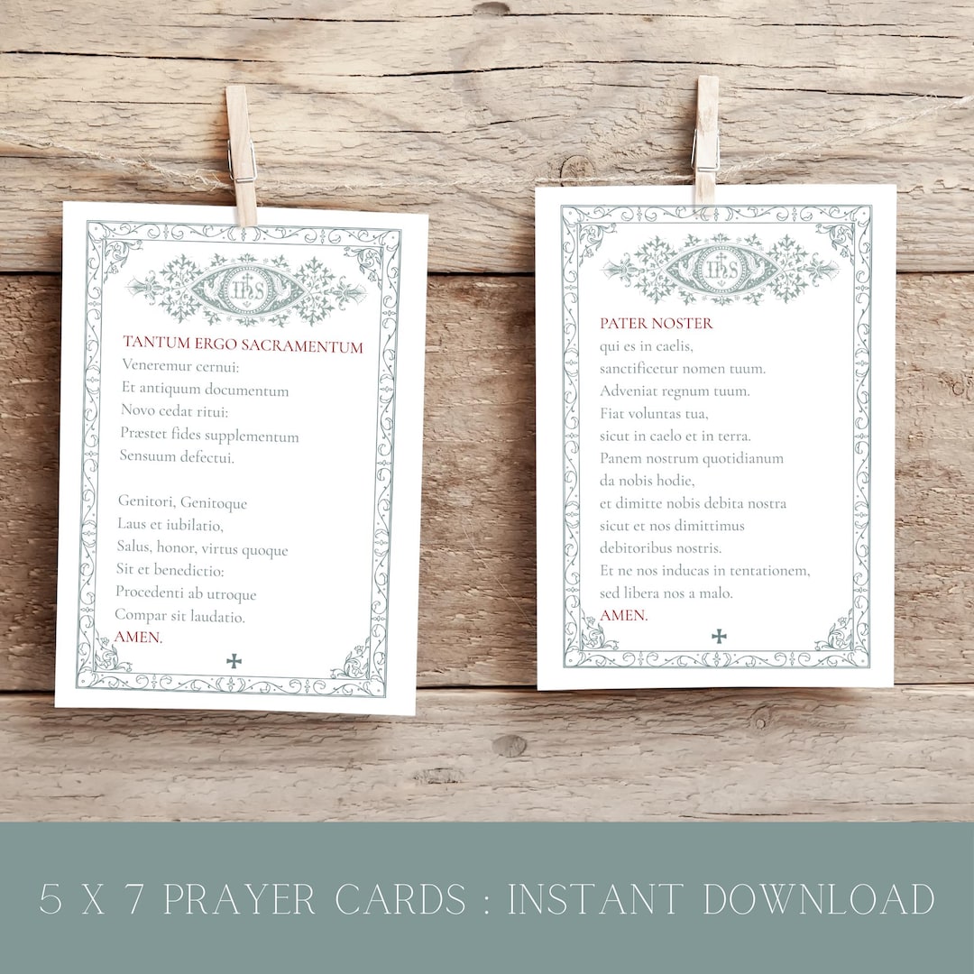 Digital Prayer Card Tantum Ergo Pater Noster | Prayer Cards Template ...