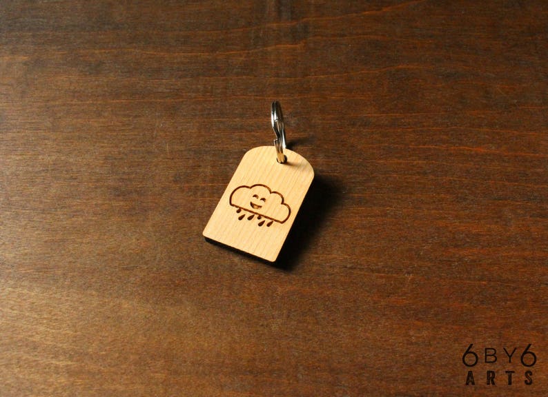 Happy Rain Cloud Wood Keychain Reclaimed Wood Keychain | Etsy
